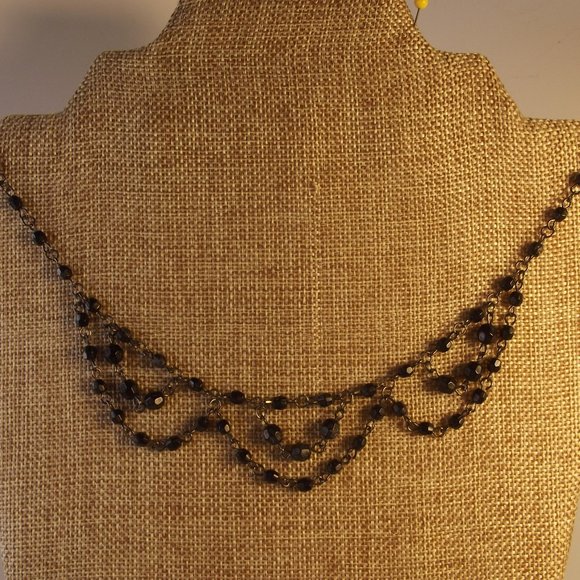 Jewelry | Victorian Goth Black Beaded Necklace With Beaded Swags | Poshmark